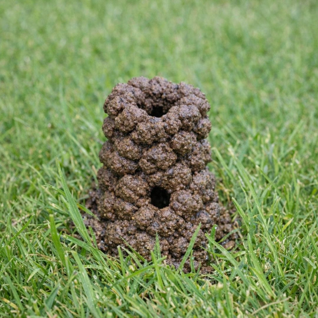 Noticed this tower of mud balls in the middle of my lawn this morning ...